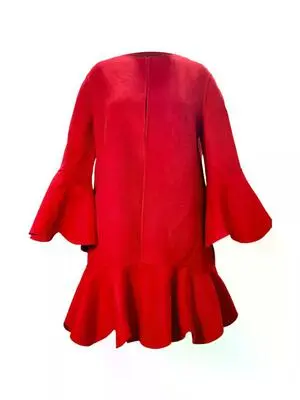Valentino Garavani Ruffled Hem Bell Sleeve Coat - Red