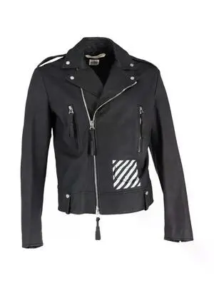Off-White Diagonal Stripe Leather Biker Jacket