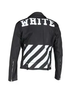 Off-White Diagonal Stripe Leather Biker Jacket