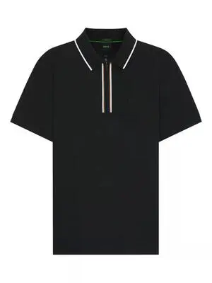 BOSS Striped-collar Polo Shirt - Black