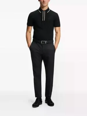 BOSS Striped-collar Polo Shirt - Black