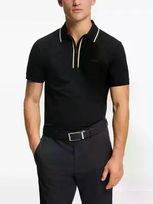 BOSS Striped-collar Polo Shirt - Black