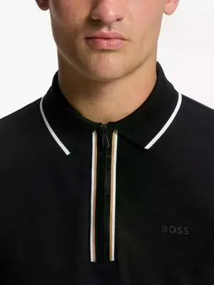 BOSS Striped-collar Polo Shirt - Black