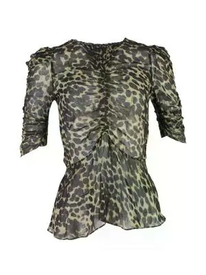 ISABEL MARANT VINTAGE Caja Ruched Animal-print Blouse - Neutrals