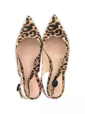 GIANVITO ROSSI Leopard Print Slingback Flat Pumps