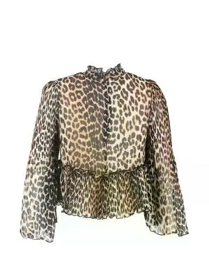 GANNI Leopard-print Ruffle Trim Blouse