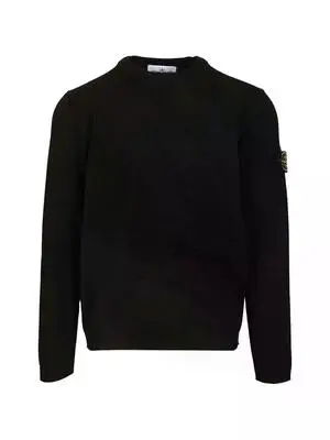 Stone Island Crew Neck Sweater With Logo Patch - Black