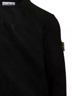 Stone Island Crew Neck Sweater With Logo Patch - Black