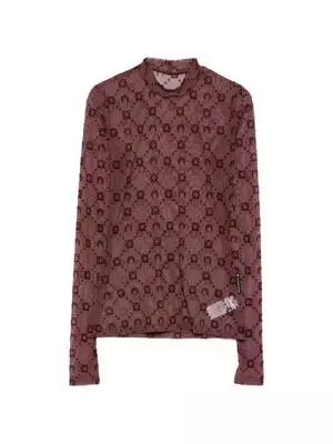 MARINE SERRE Moonogram Sheer Long Sleeve Top - Red