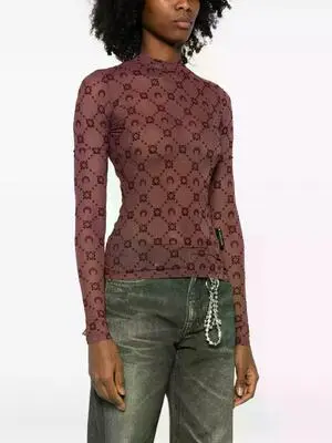 MARINE SERRE Moonogram Sheer Long Sleeve Top - Red