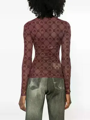 MARINE SERRE Moonogram Sheer Long Sleeve Top - Red