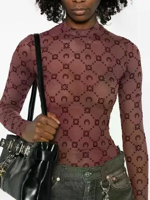 MARINE SERRE Moonogram Sheer Long Sleeve Top - Red