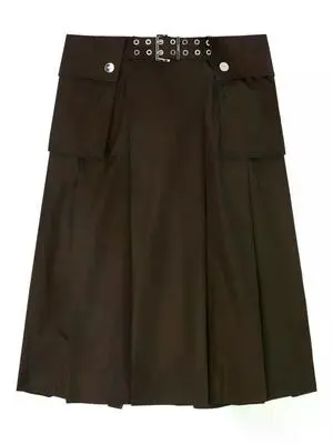 GANNI Duchesse Nylon Pleated Skirt - Brown