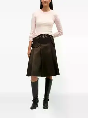 GANNI Duchesse Nylon Pleated Skirt - Brown