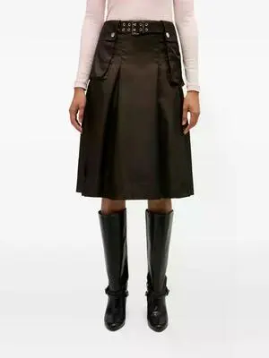 GANNI Duchesse Nylon Pleated Skirt - Brown