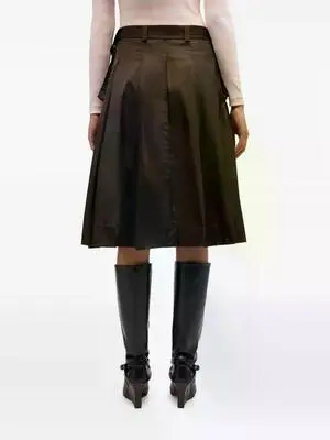 GANNI Duchesse Nylon Pleated Skirt - Brown