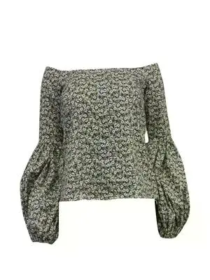 Caroline Constas Puff-sleeve Floral-print Blouse - Green