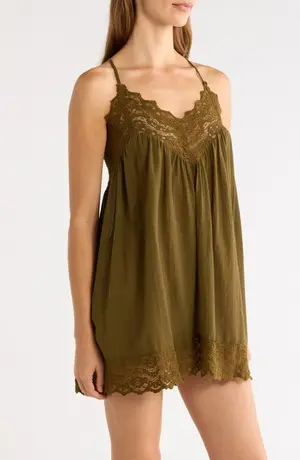 Free People Fiona Lace Trim Slip - Beech Leaves