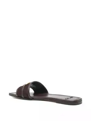 Elisabetta Franchi Leather Flat Sandals With Gold-tone Hardware - Brown