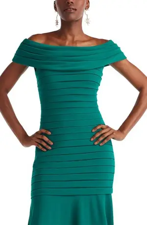 Tadashi Shoji Pleated Off-the-shoulder Mermaid Gown