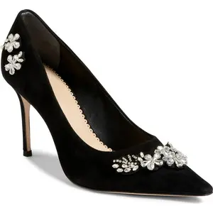Cinq À Sept Appliqué Pointed Toe Pumps - Black/clear Crystal