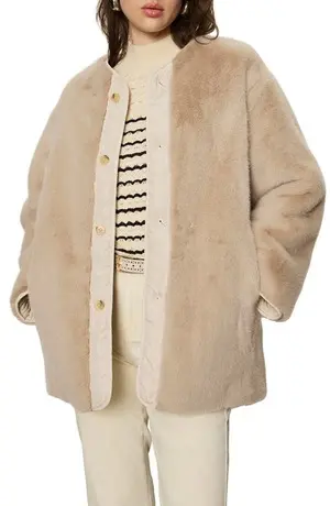 Sanctuary Reversible Collarless Faux Fur Jacket