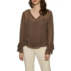 Sanctuary Georgette Ruffle-trimmed Top - Morel Brown