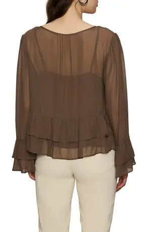 Sanctuary Georgette Ruffle-trimmed Top - Morel Brown