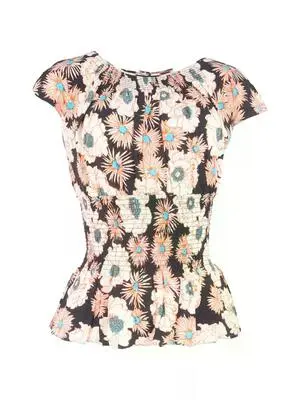 Prada Floral Print Shirred Blouse
