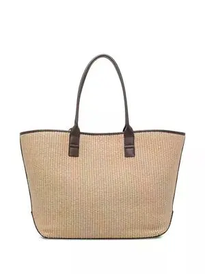 Hogan Raffia Tote Bag With Logo - Neutrals