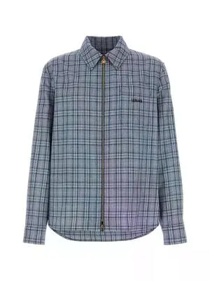 Versace Embroidered-logo Checked Wool Shirt