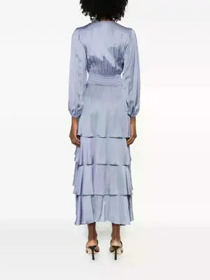 Maje Ruffled V-neck Midi Dress - Blue