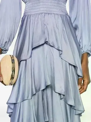 Maje Ruffled V-neck Midi Dress - Blue