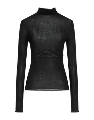 Patrizia Pepe Turtleneck Ribbed-knit Top - Black