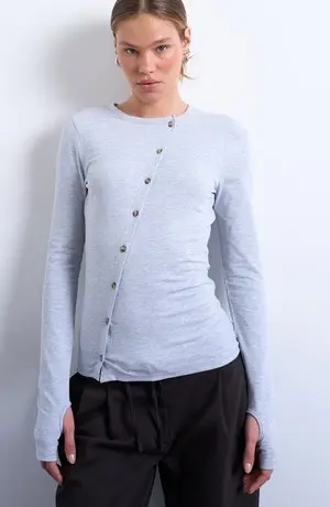Topshop Asymmetric Button Front Top - Grey