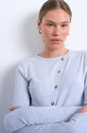 Topshop Asymmetric Button Front Top - Grey