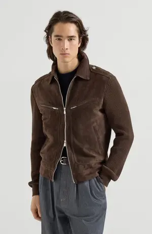 Brunello Cucinelli Suede And Knit Outerwear Jacket - Espresso