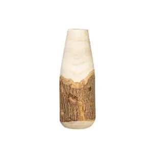 STORIED HOME Carved Paulownia Wood Vase With Live Edge - Natural