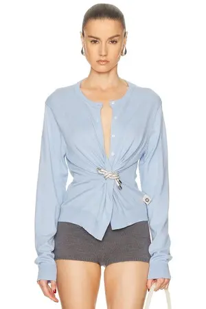 AREA Crystal Knot Cardigan - Pastel Blue