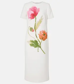 Carolina Herrera Floral Crêpe Midi Dress - White
