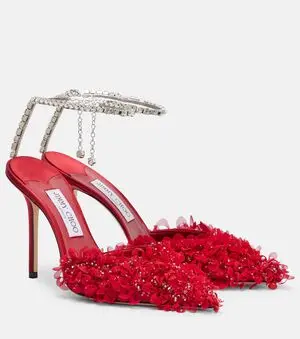 JIMMY CHOO Saeda 100 Embellished Mesh Pumps - Red