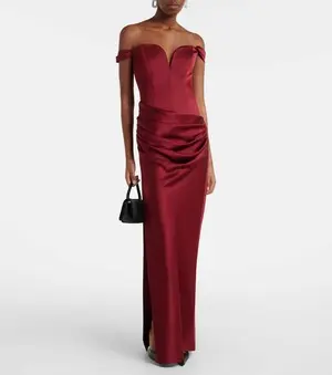 Alex Perry Draped Crêpe Satin Bustier Gown