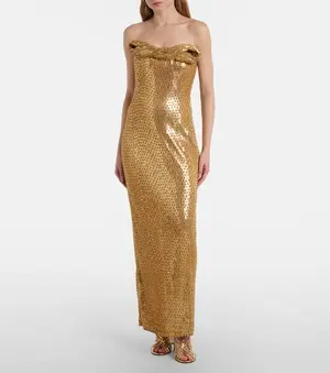 Rachel Gilbert Rosalie Embellished Bustier Gown - Gold