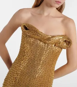 Rachel Gilbert Rosalie Embellished Bustier Gown - Gold