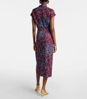 Dries Van Noten Printed Satin Midi Dress - Burgundy