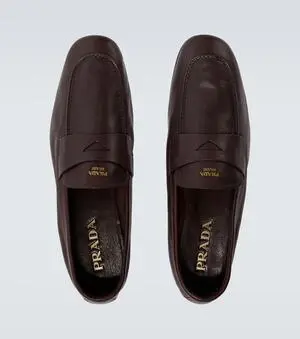 Prada Logo Leather Penny Loafers - Brown