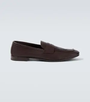 Prada Logo Leather Penny Loafers - Brown