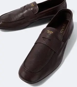 Prada Logo Leather Penny Loafers - Brown
