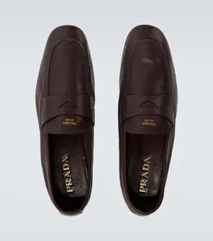 Prada Logo Leather Penny Loafers - Brown