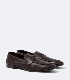 Prada Logo Leather Loafers - Brown